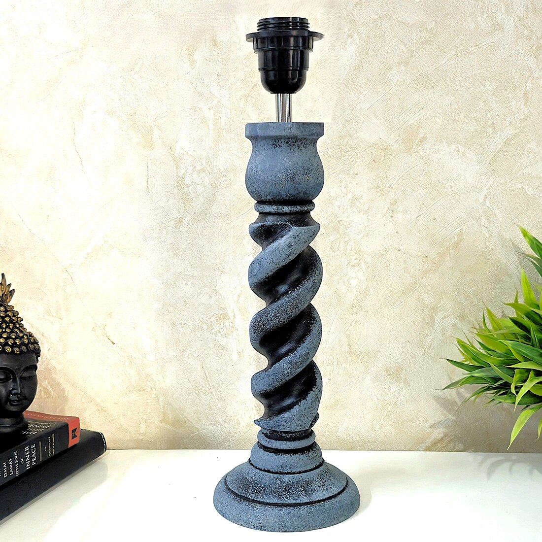 Rassi Stone Grey Beige Wooden Table Lamp in Grey