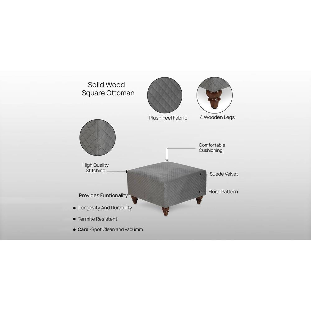 Astrid Solid Wood Ottomon in Grey Colour