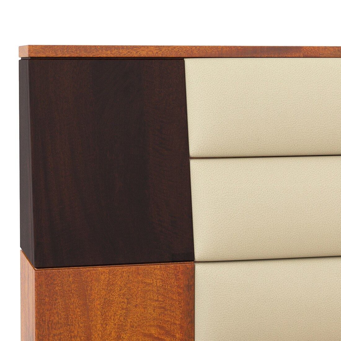 Mahe Solid Wood King Size Bed in Dual Tone with Ancient Ivory Leatherette