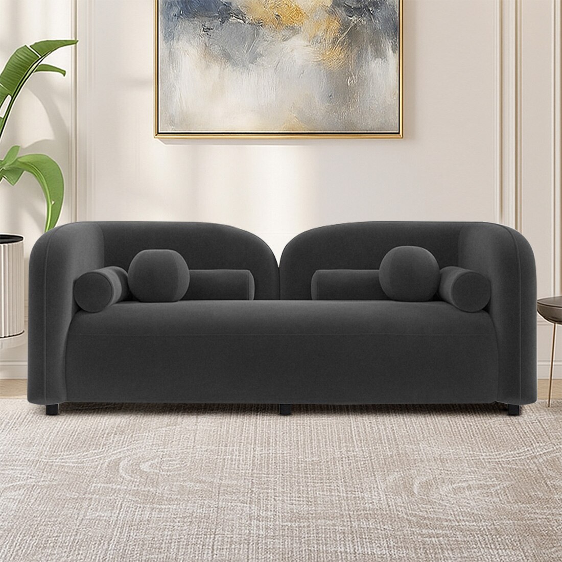 Homro Velvet 2 Seater Sofa in Dark Grey Colour