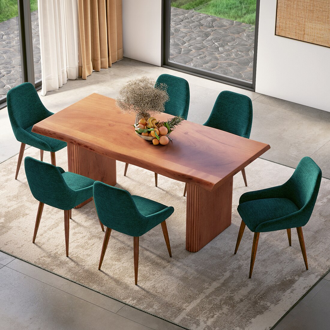 Heston Solid Wood 6 Seater Dining Table With 6 Rickman Lounge Chair ...