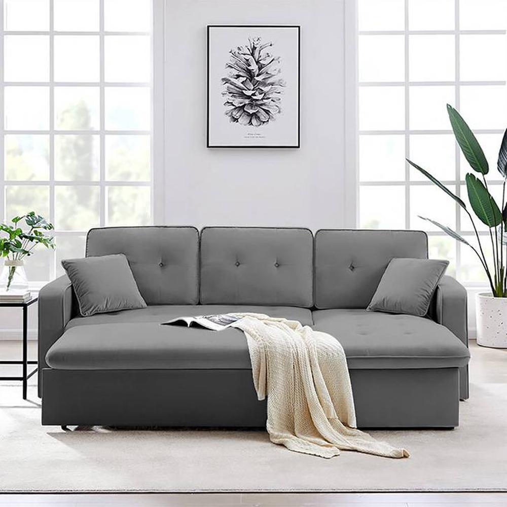 William Solid Wood Sofa cum Bed in Dark Grey