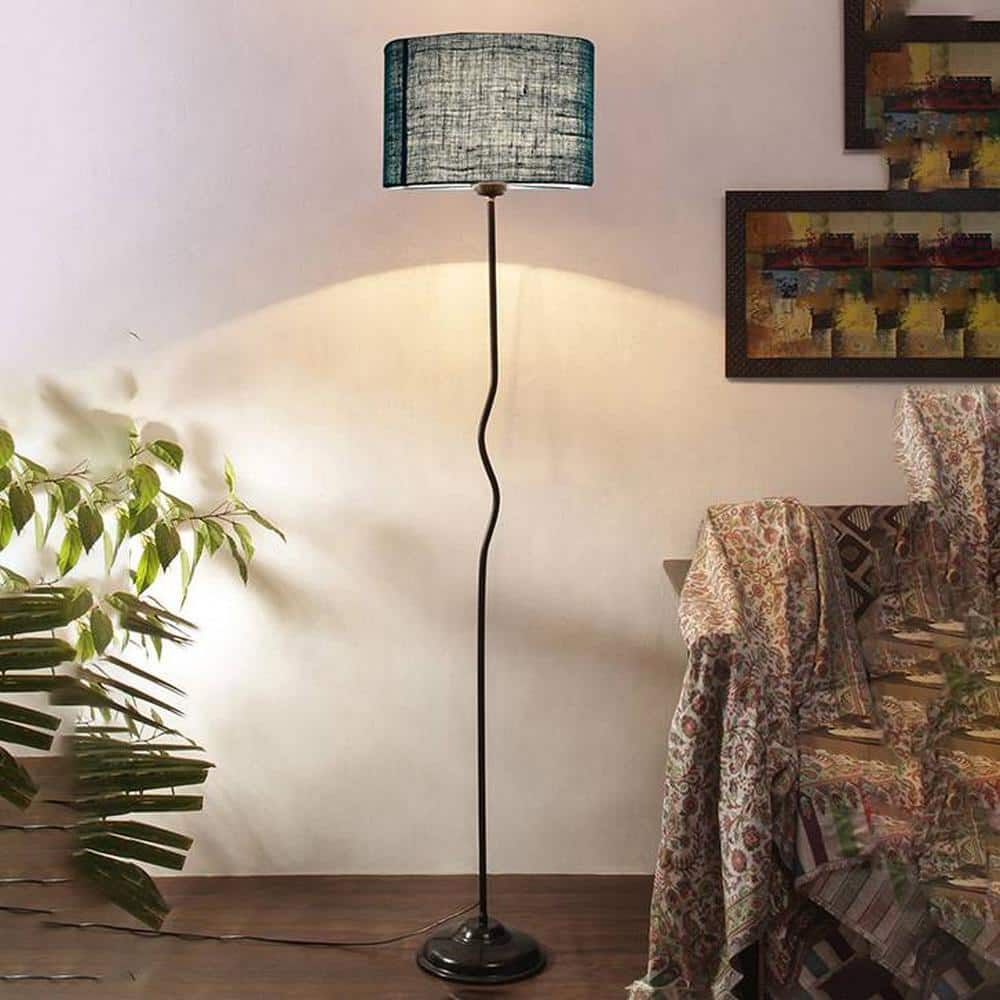 Lola Turquoise Blue Jute shade with Iron floor Lamp