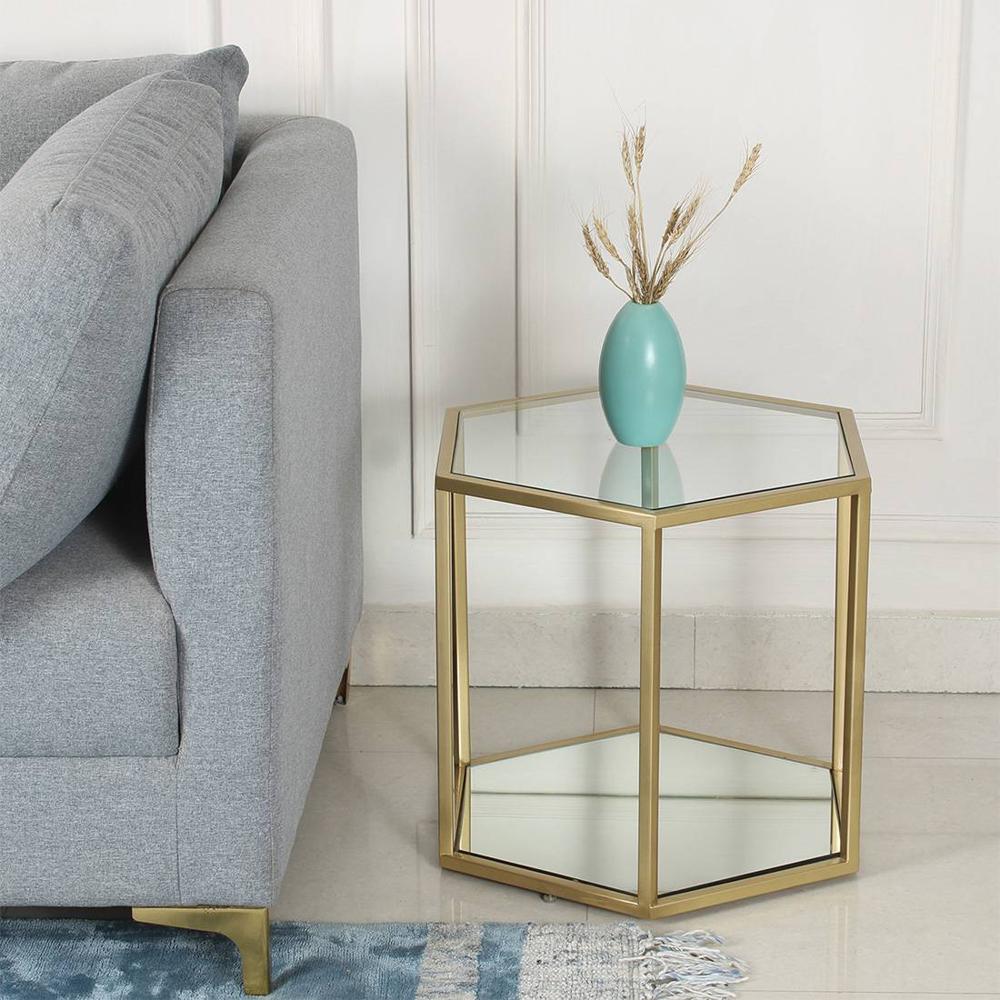 Menton Glass Side Table In Gold Finish