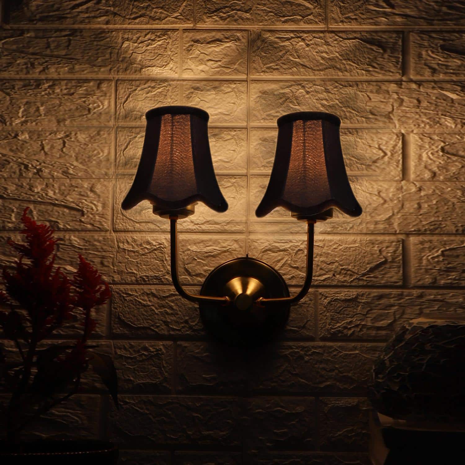 Devansh Dual Gold Metal Wallmounted Lamp With Cotton Gold Metal Shade