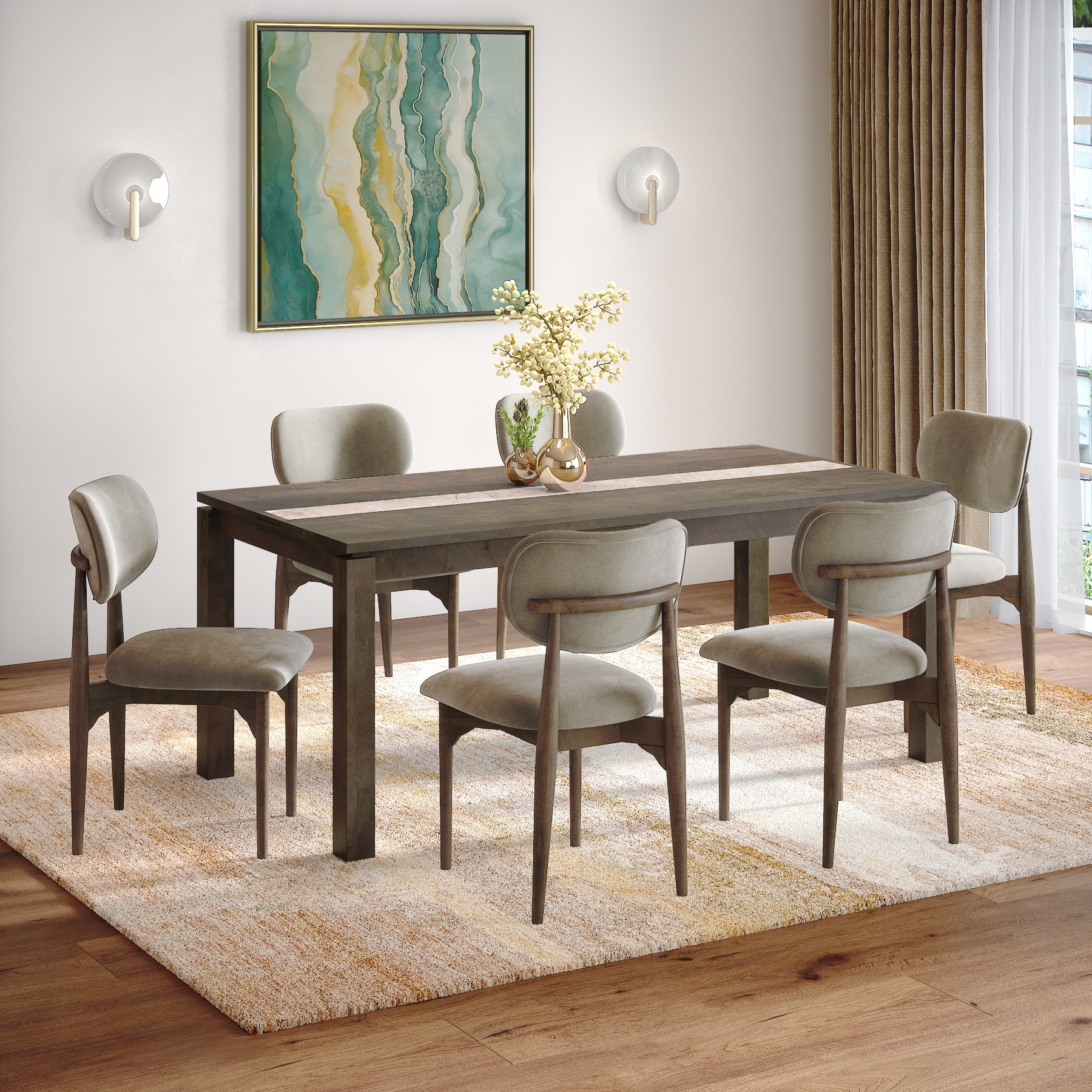 Atlas Crest Storage Solid Wood 6 Seater Dining Table With Set of 3 ...
