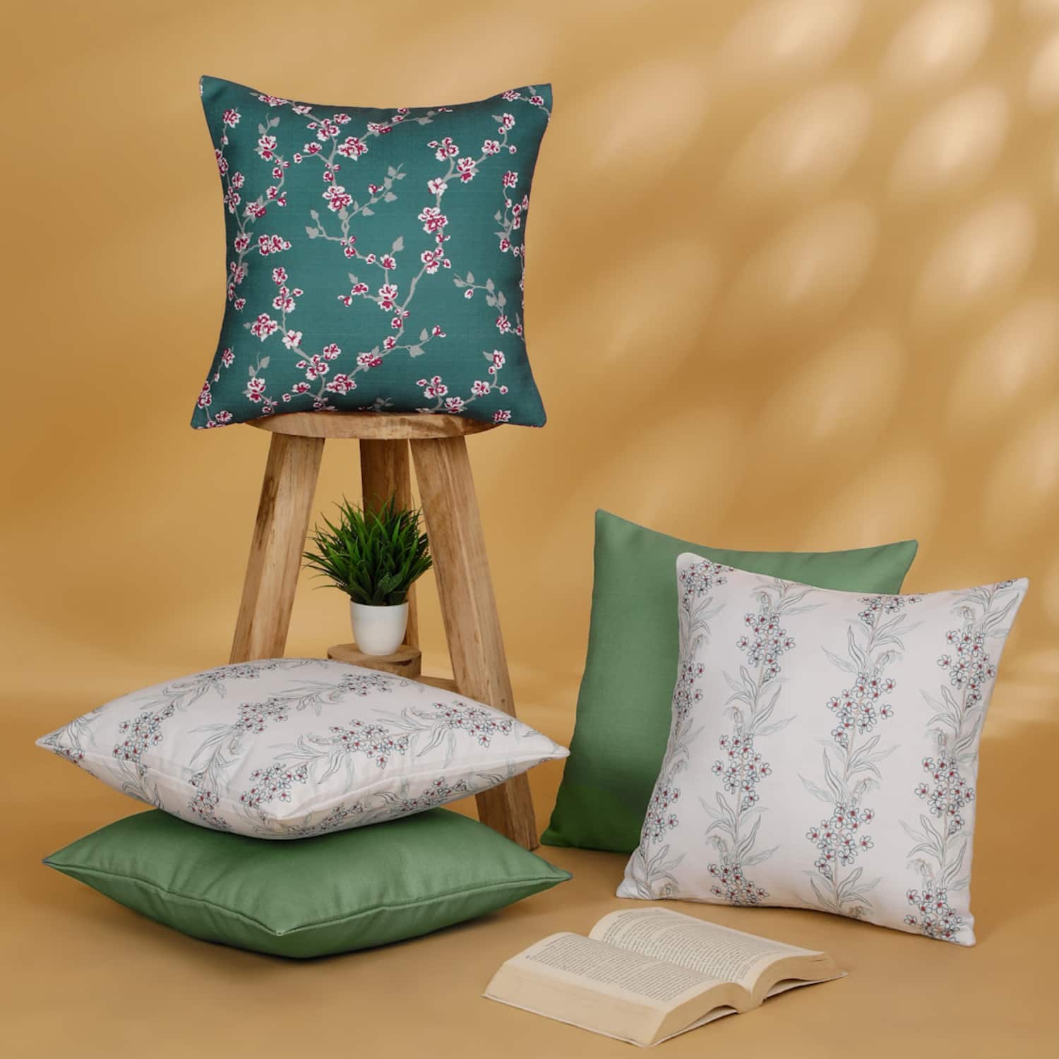 Set Of 5 Floral Square Cushion Covers