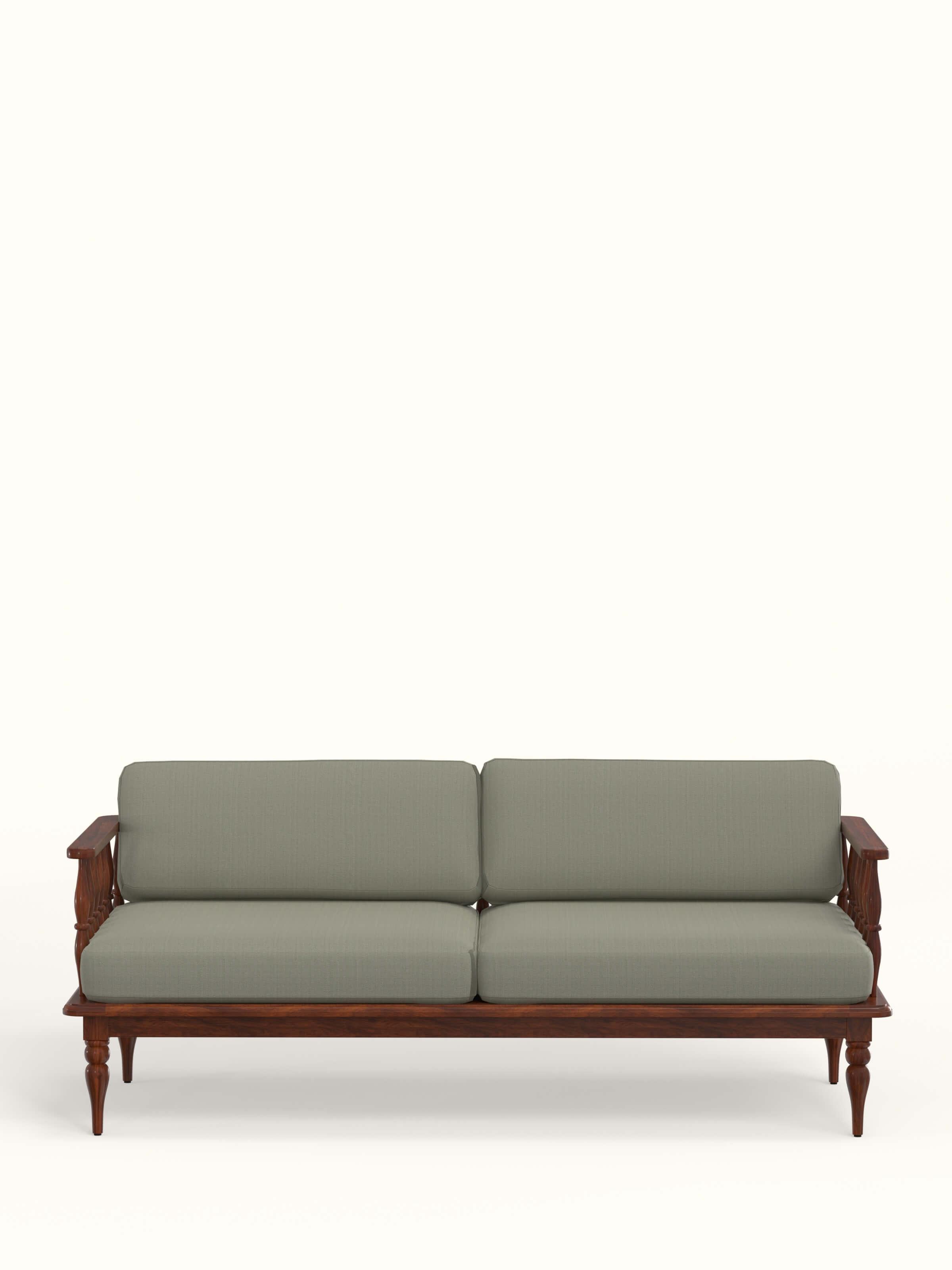 Green chevron fabric upholstered sheesham wood 3-seater sofa Green chevron fabric upholstered sheesham wood 3-seater sofa