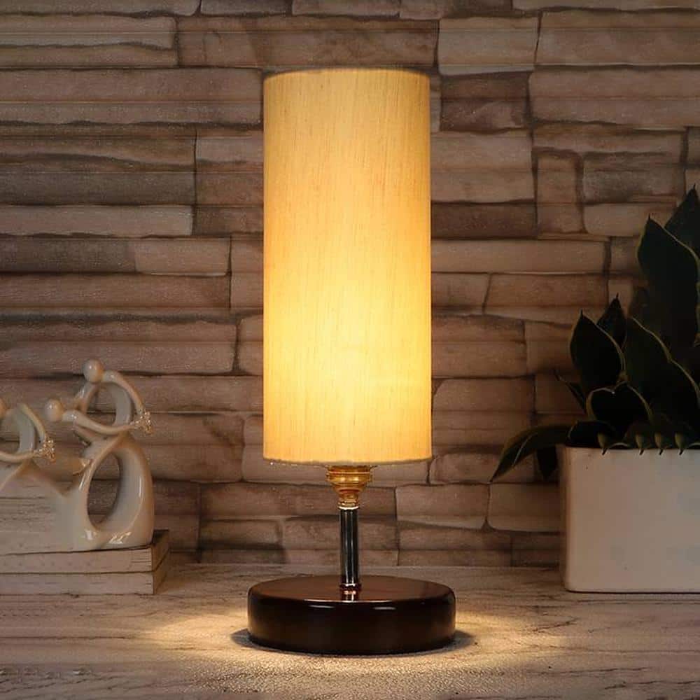 Wayne off-white cotton table lamp with brown wood base