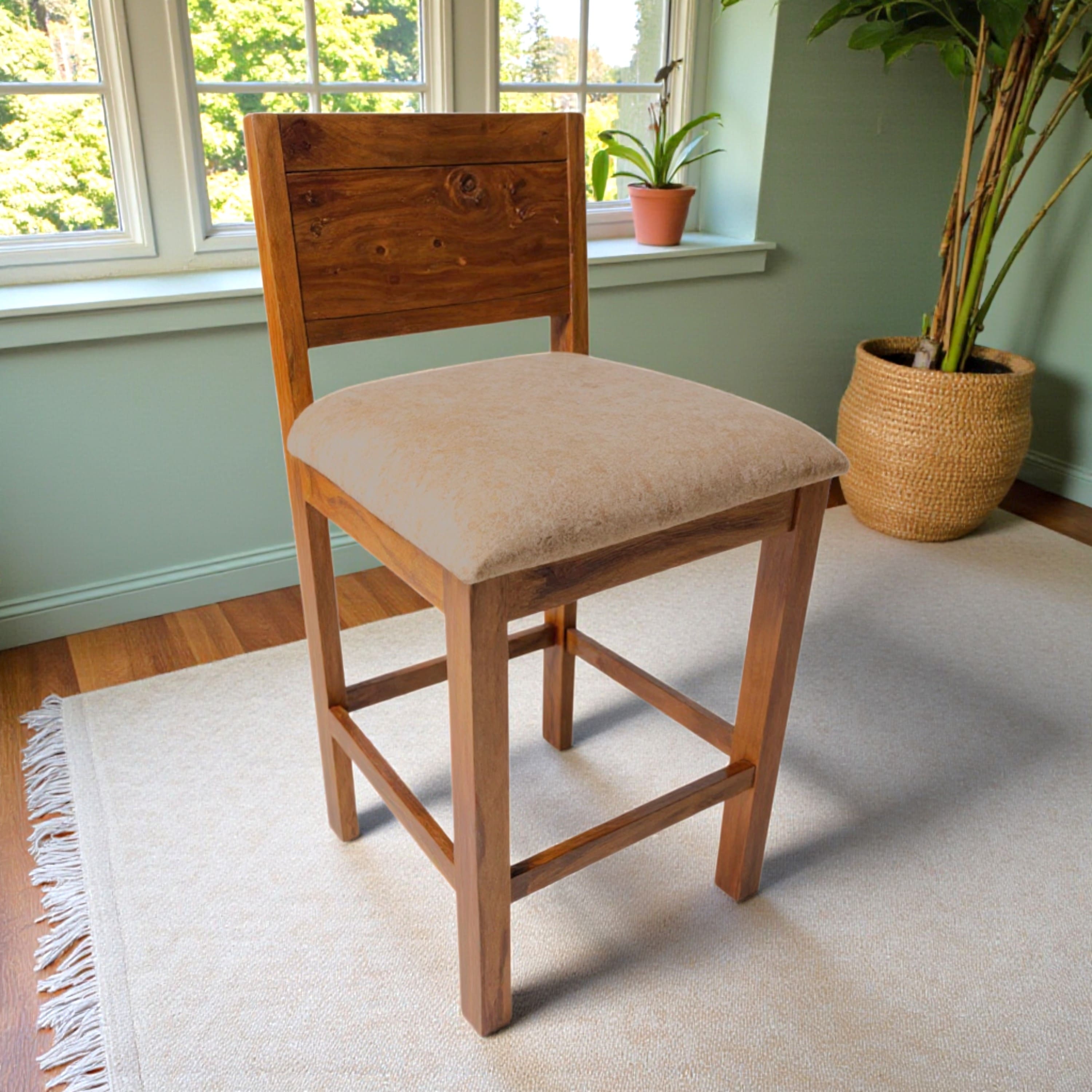 Osian Sheesham Wood Bar Chair Stool (Caramel Brown Sparkle Velvet Teak ...