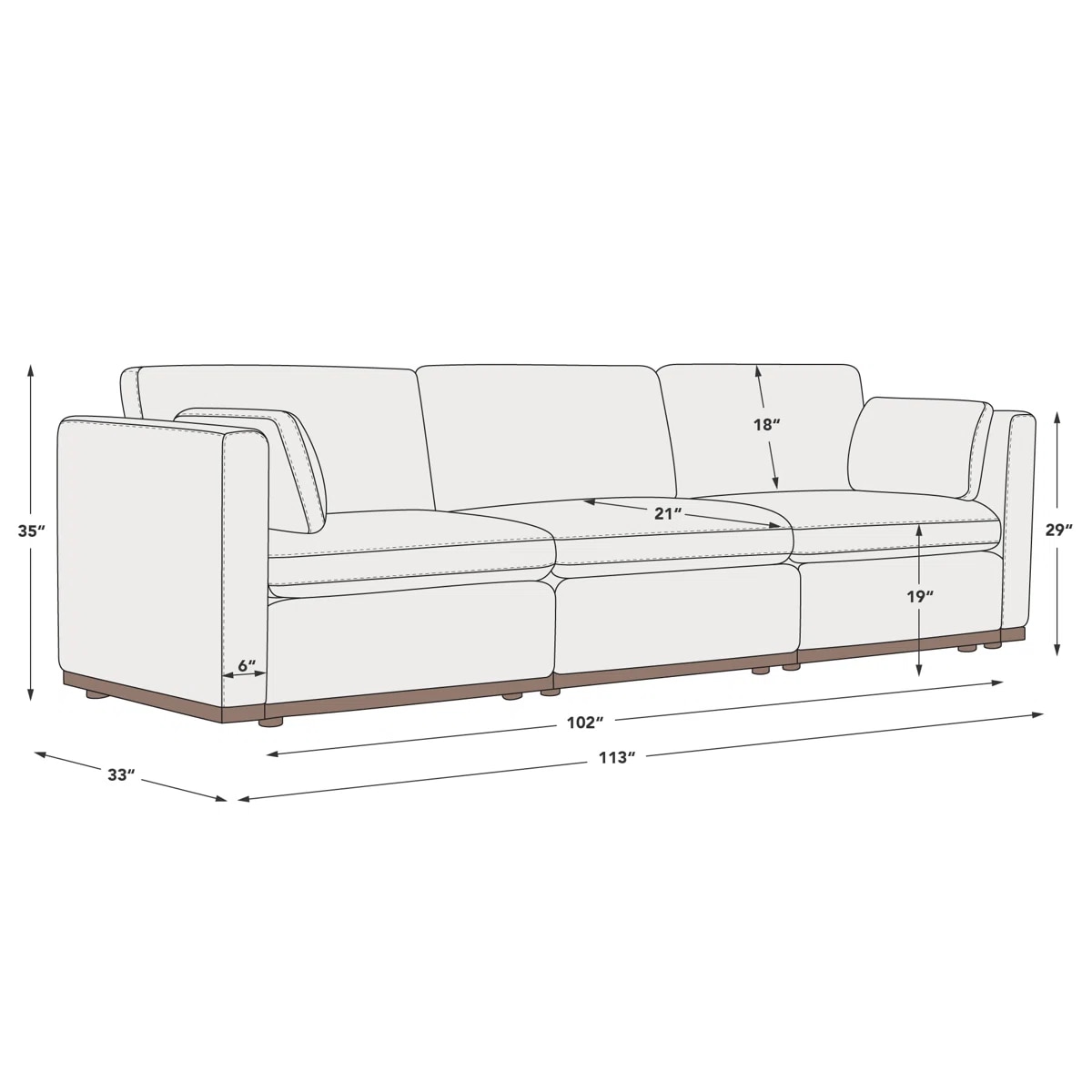 Mellow 3 Seater Sofa In Soft Fabric Cream Color