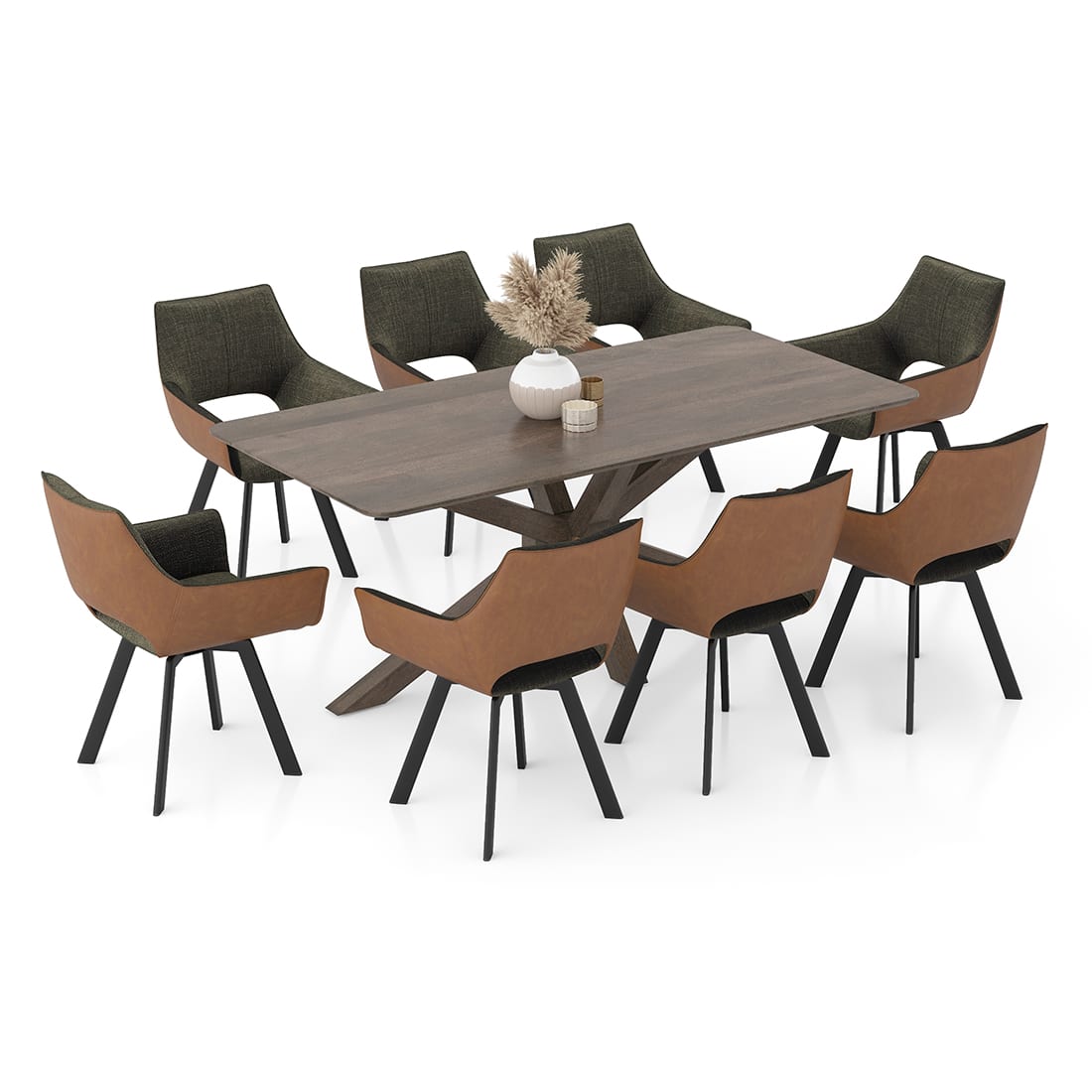 Anderson Solid Wood 8-Seater Dining Table with Casey Swivel Dining ...