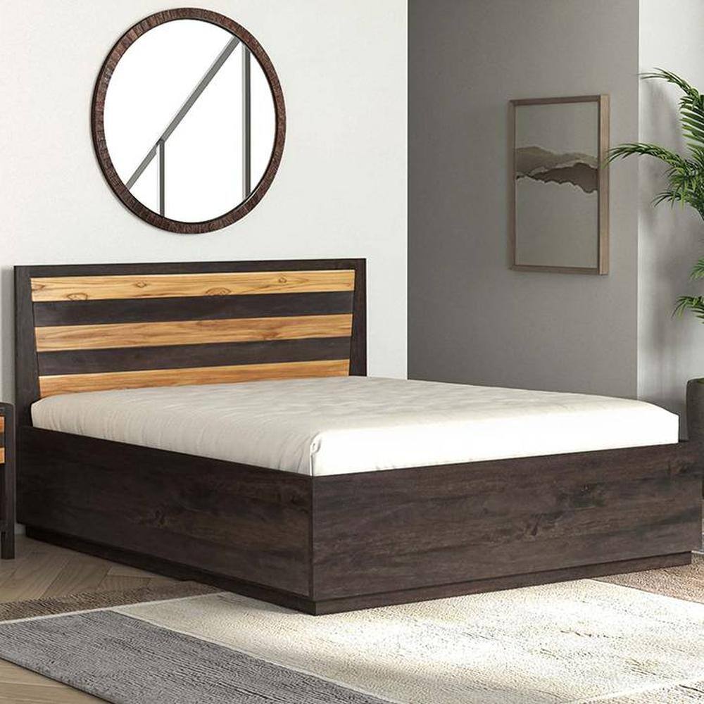 Raas Solid Wood King Size Hydraulic Storage Platform Bed in Natural Finish