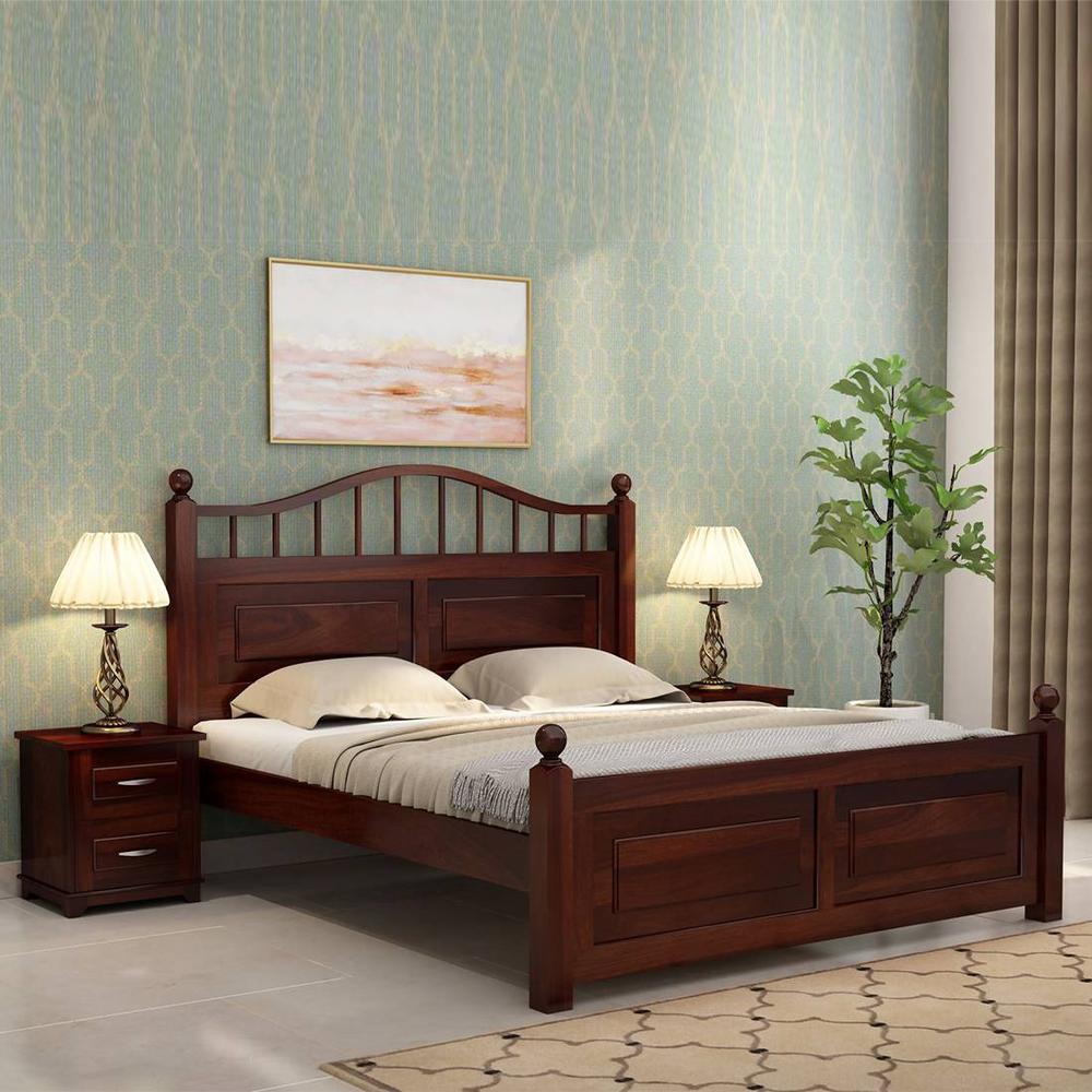 Sayan Solid Wood Queen Size Non Storage Bed in Walnut Finish