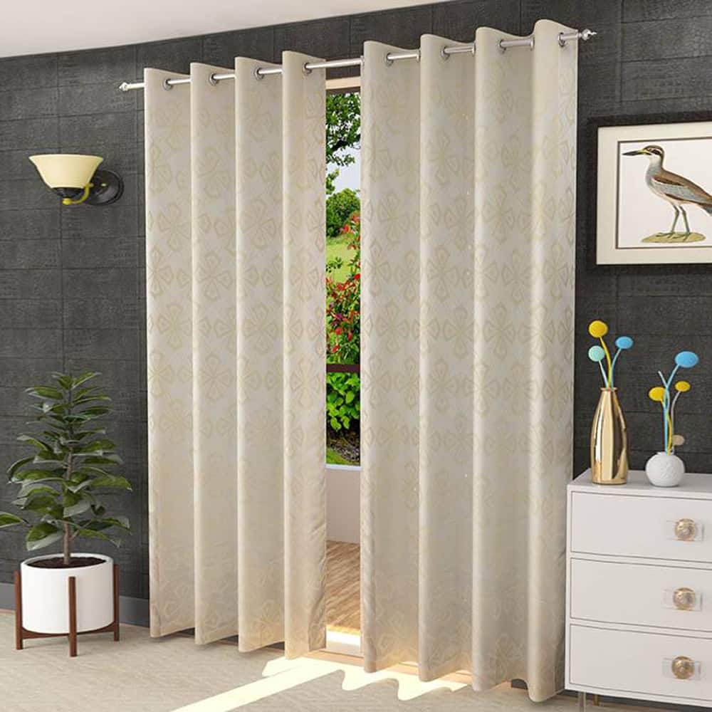 Xanthe Cream Color Geometric Long Door Curtain - Set of 2