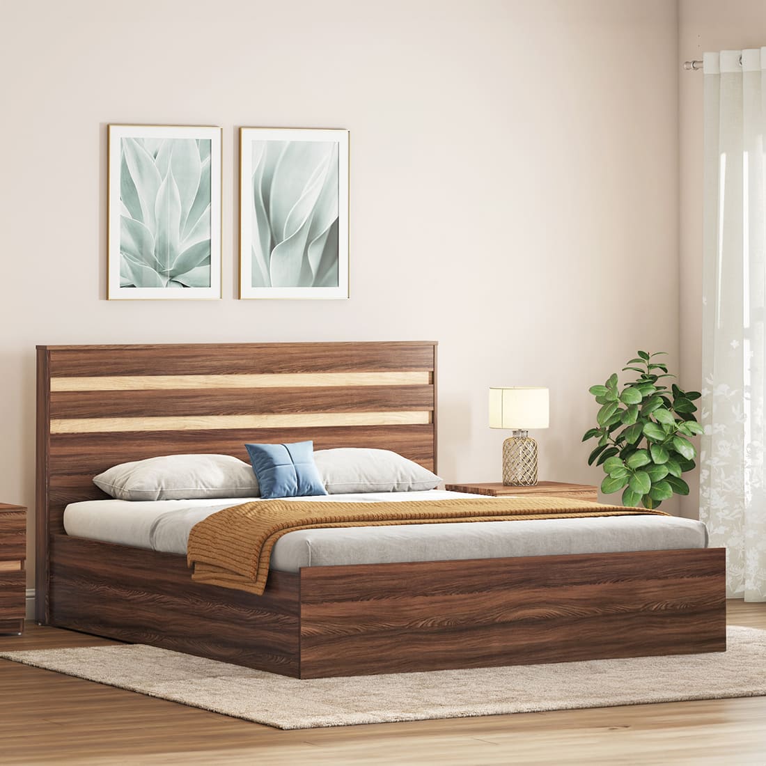 Rodrigues King Size Box Storage Bed in Rolex Brown Finish