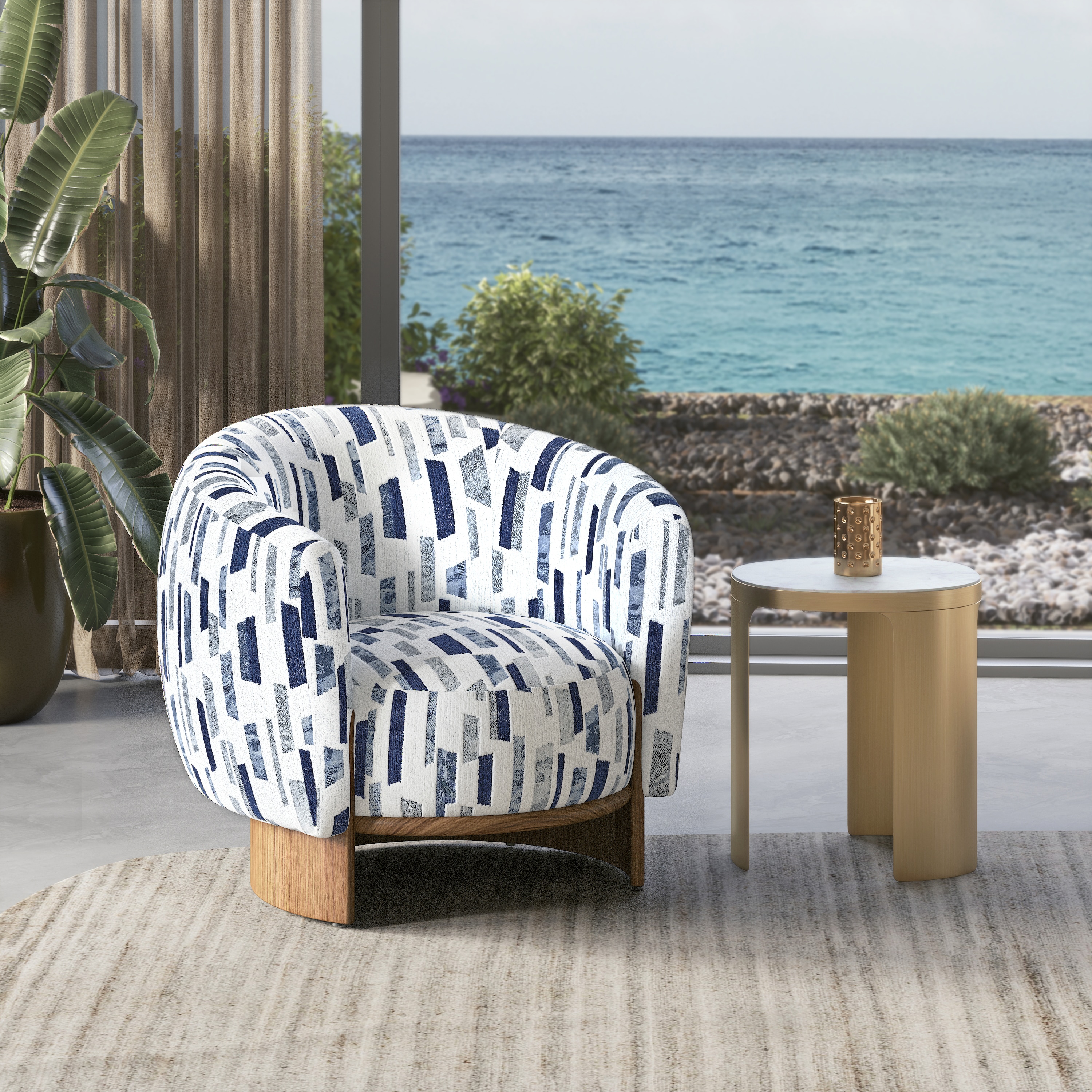 Eclipse Lounge Chair in Pixel Blue Fabric