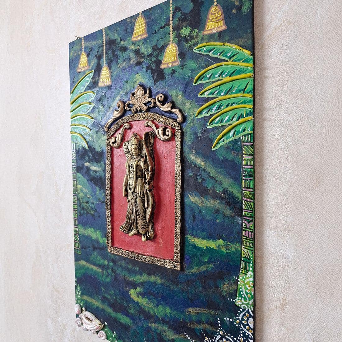 Multi Color Wooden Wall Art Panel with hand made God's idol Cone Art ...