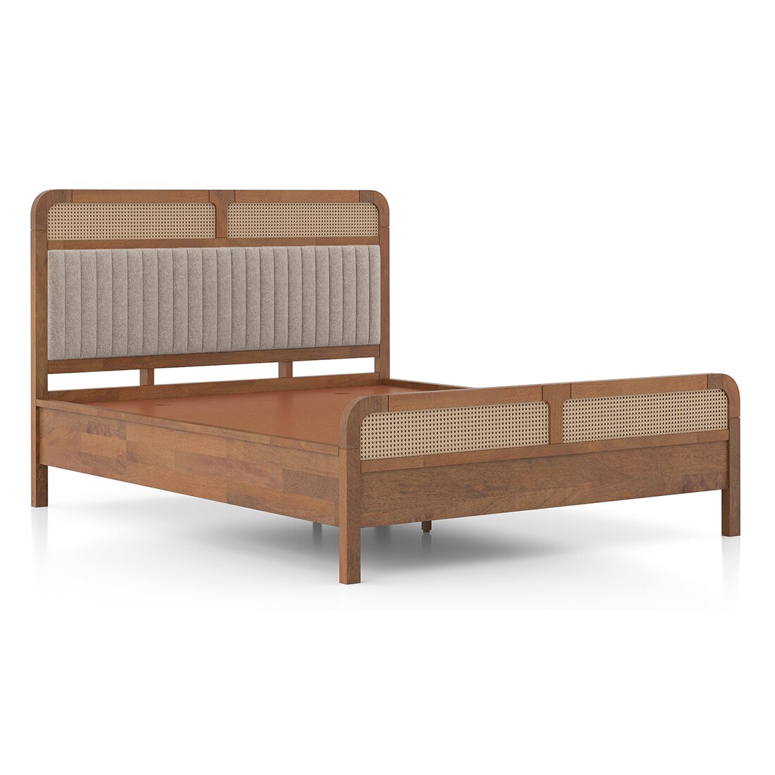 Hanoi Solid Wood Cane Queen Size Nonstorage Bed In Amber Walnut Finish ...