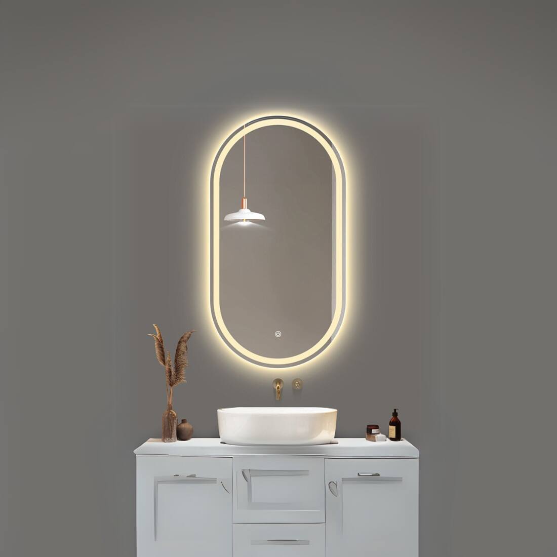 Oblong LED Mirror with Backlit Edge for Modern