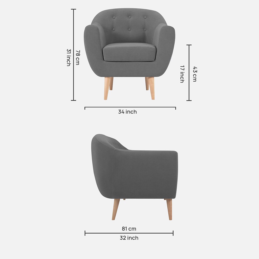 Colam Velvet 1 Seater Sofa in Dark Grey Colour