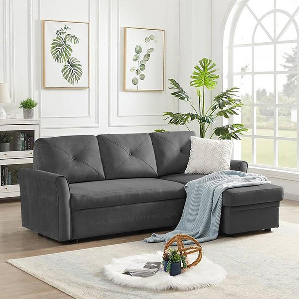 Scarlet Solid Wood Sofa cum Bed in Dark Grey