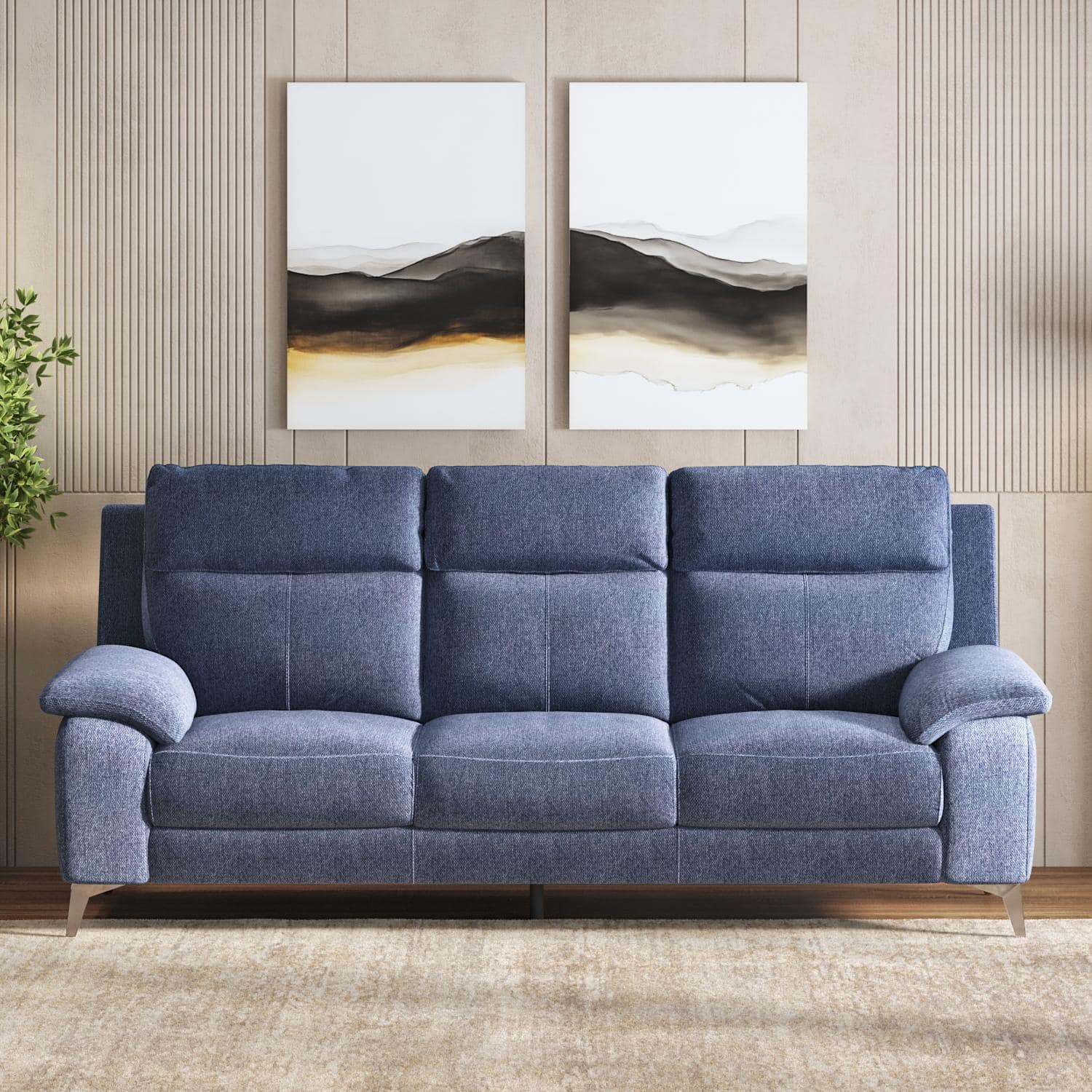 Emila 3 seater fabric sofa in Blue Colour