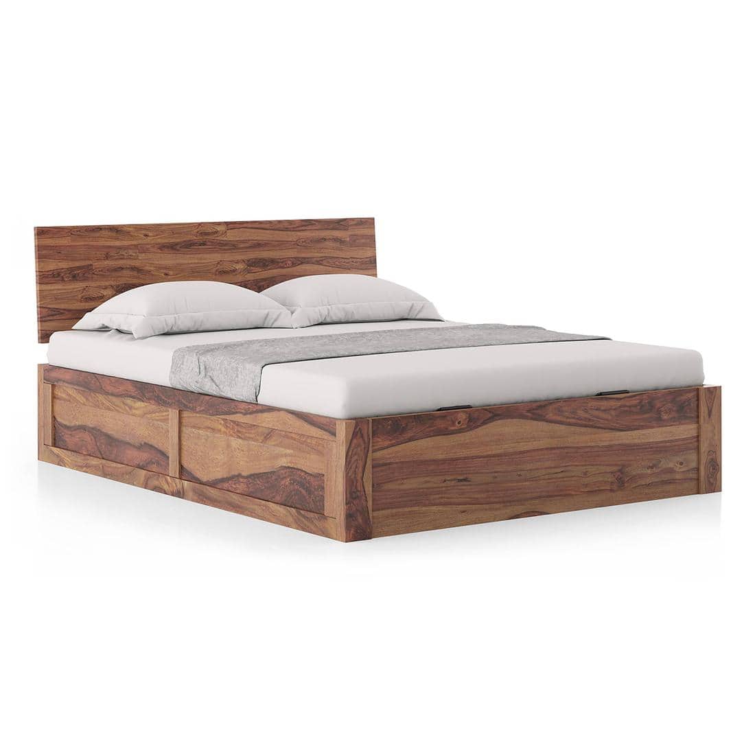Boston Solid Wood King Size Hydraulic Storage Bed in Teak Finish