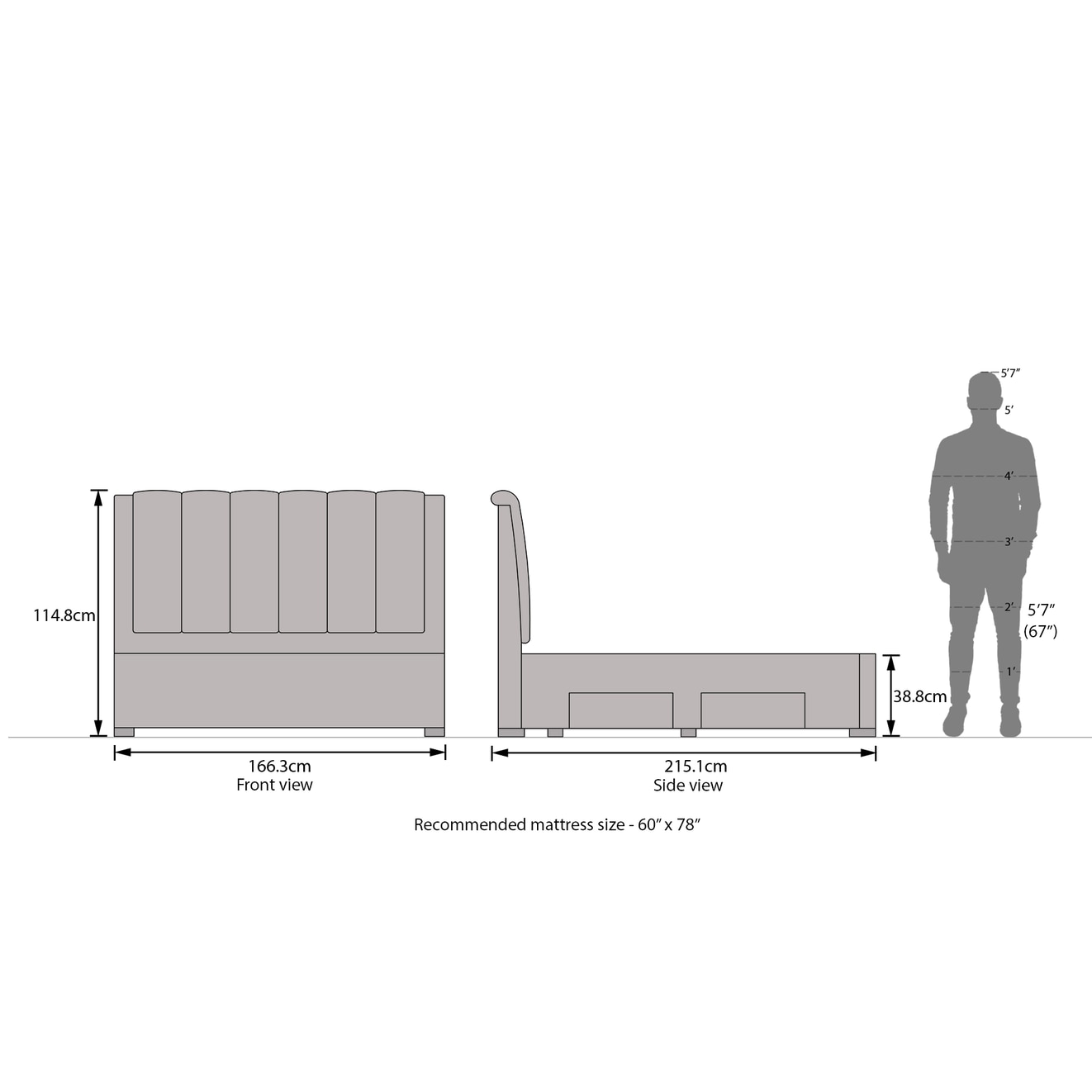 Faroe Engineered Wood Queen Size Drawer Storage Upholstered Bed in Grey ...