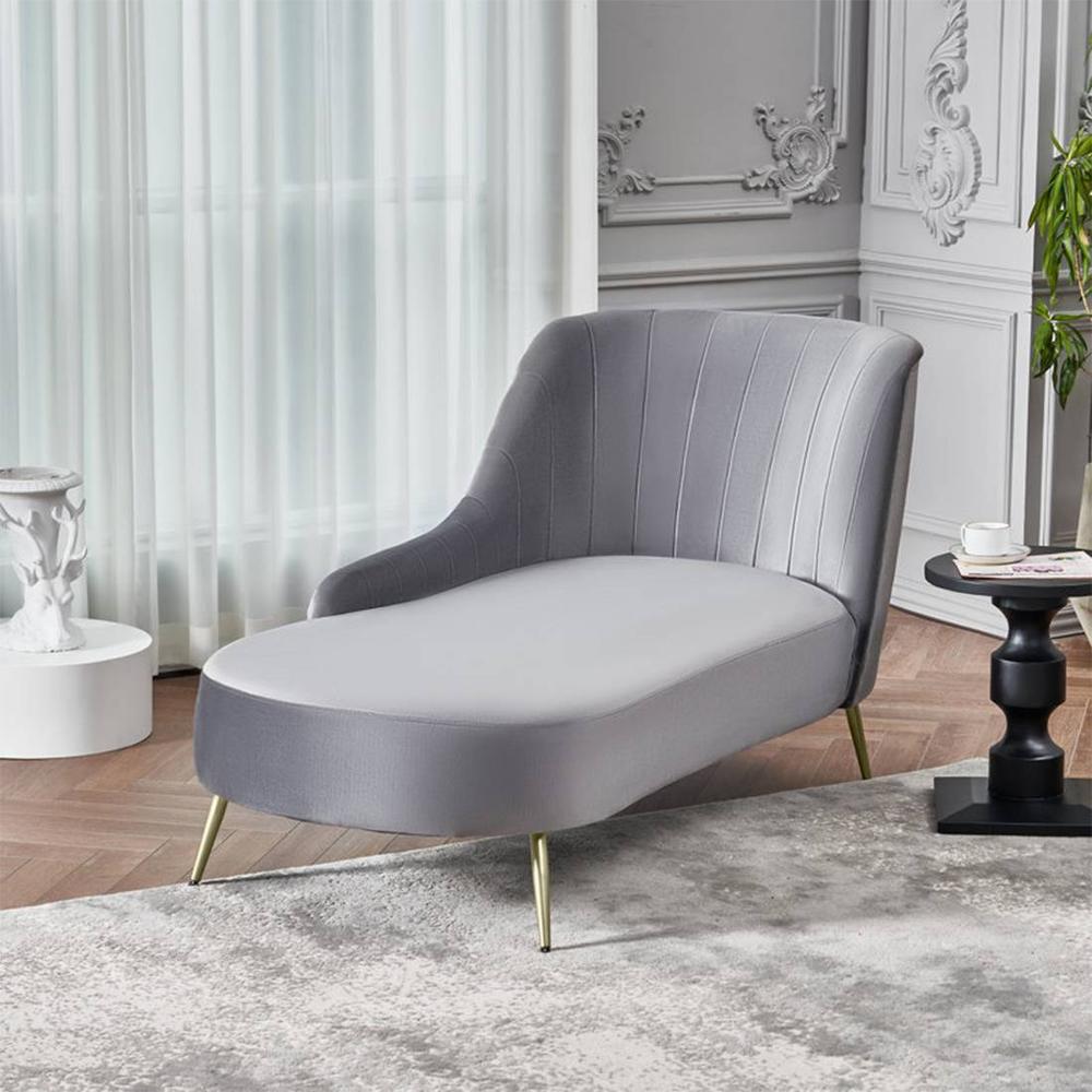 Henz Velvet Chaise Launger in Grey Colour