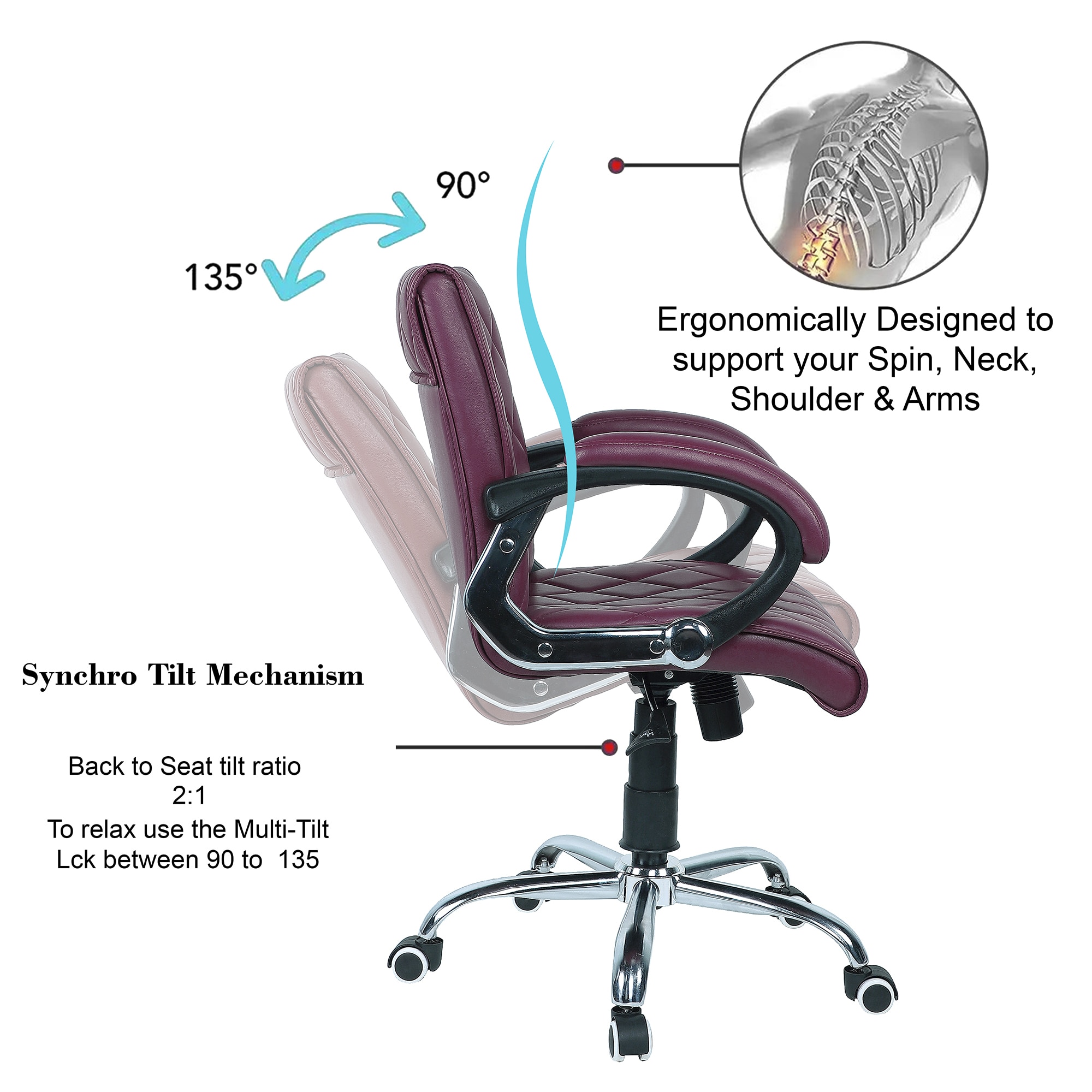 Vooilea Mid Back Executive Chair in Maroon Colour