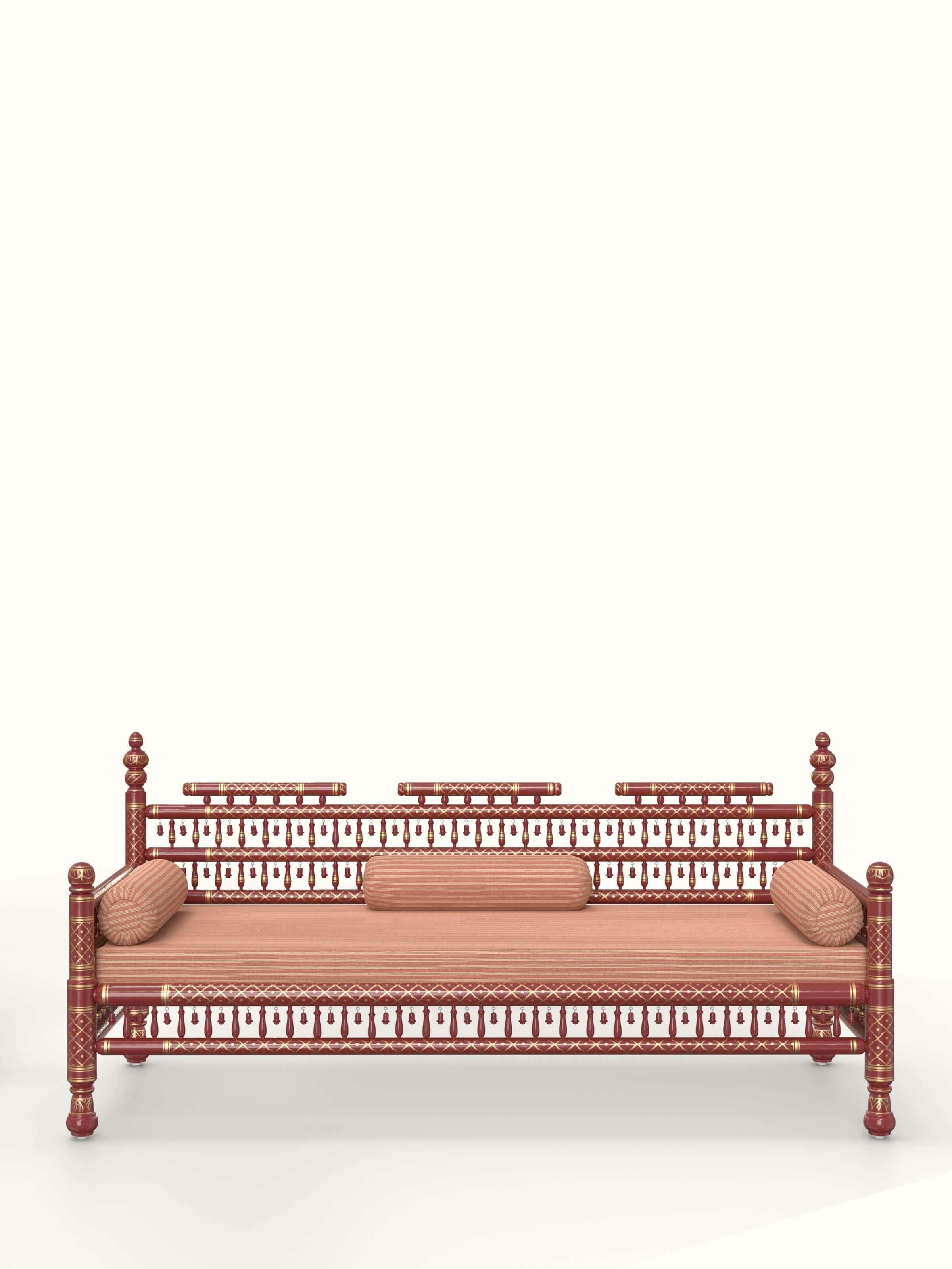 Upholstered Teak Wood Sankheda 3-seater Sofa