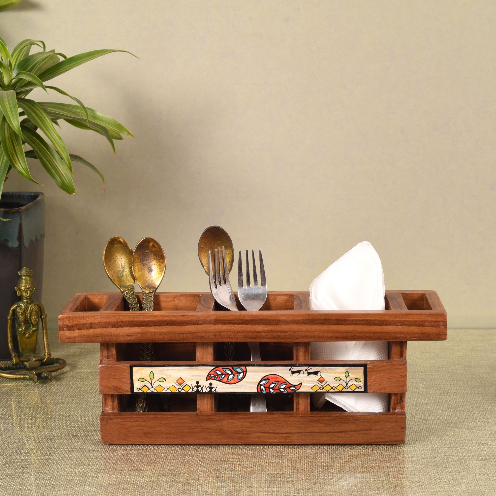 Handcrafted Flora Cutlery Storage Box (12.5x3.5x4.5)