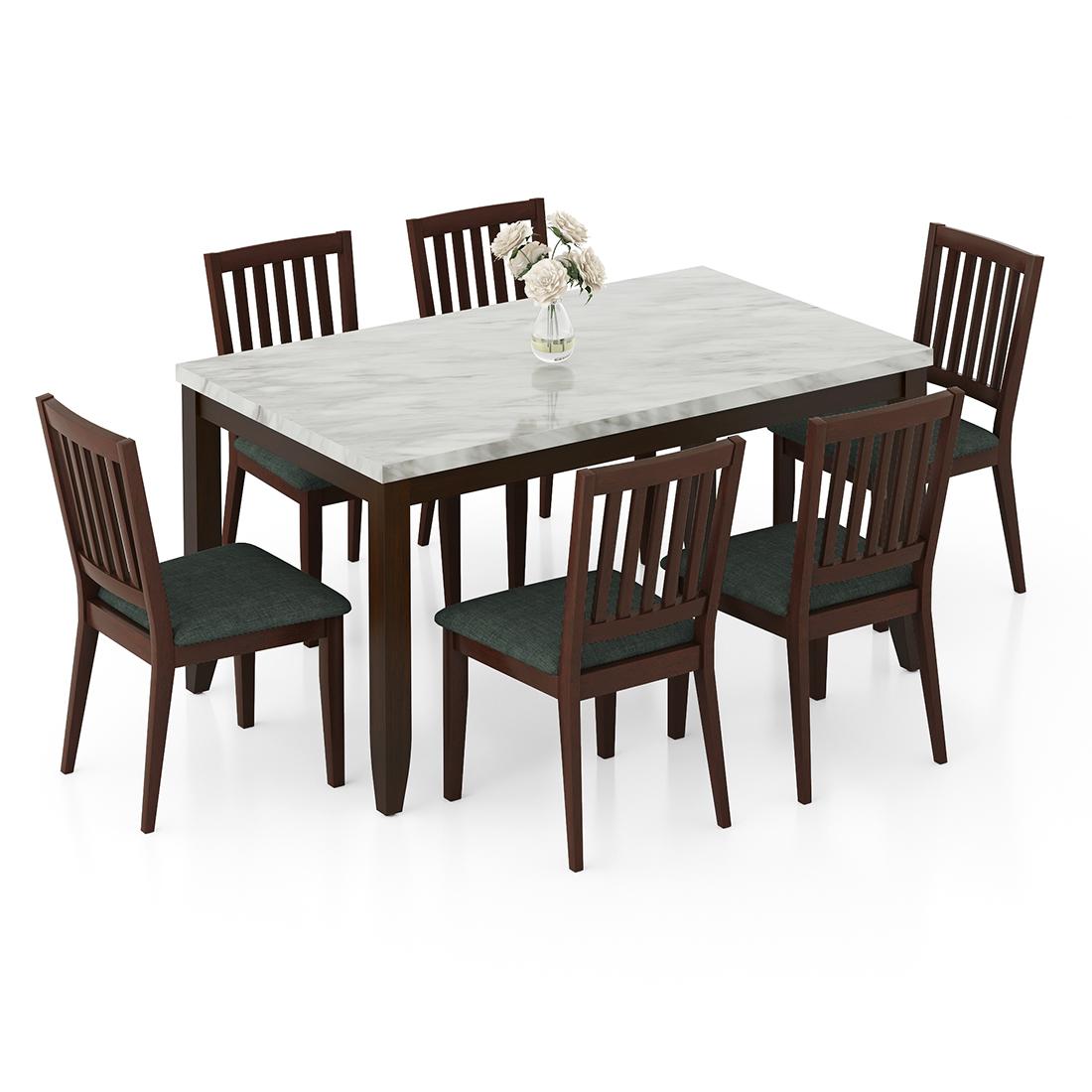 Matteo 6 Seater Dining Table Finish - Dark Walnut with set of 6 Diner ...