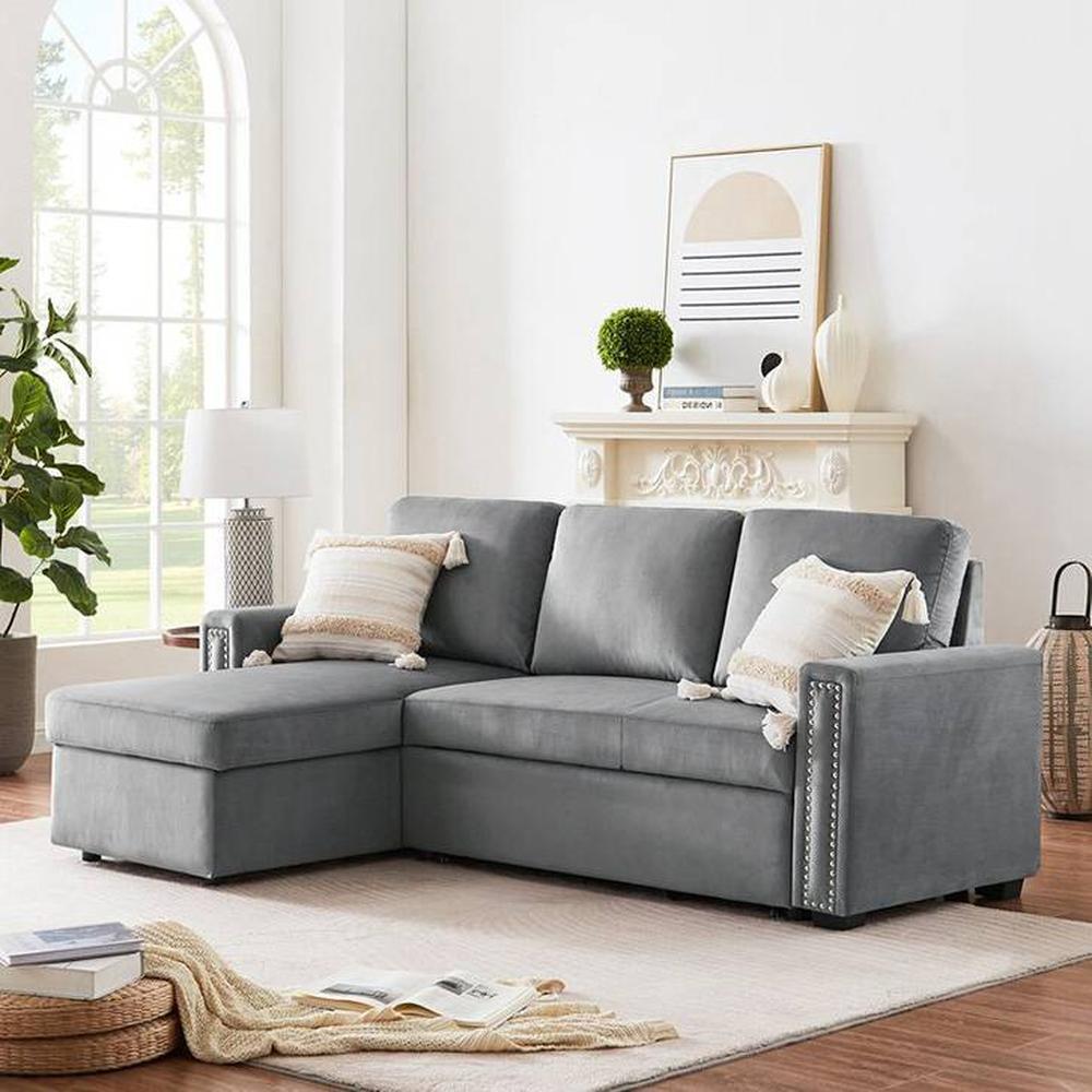 Noah Solid Wood Sofa cum Bed in Grey