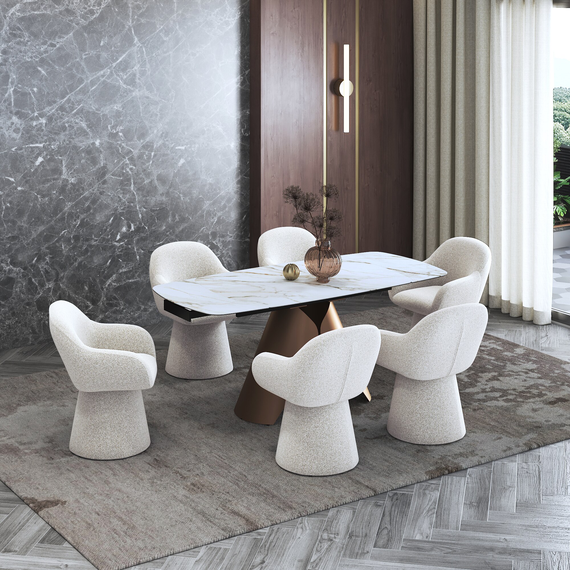 Aeris Ceramic 4 To 6 Seater Extendable Dining Table With 4 Selene ...